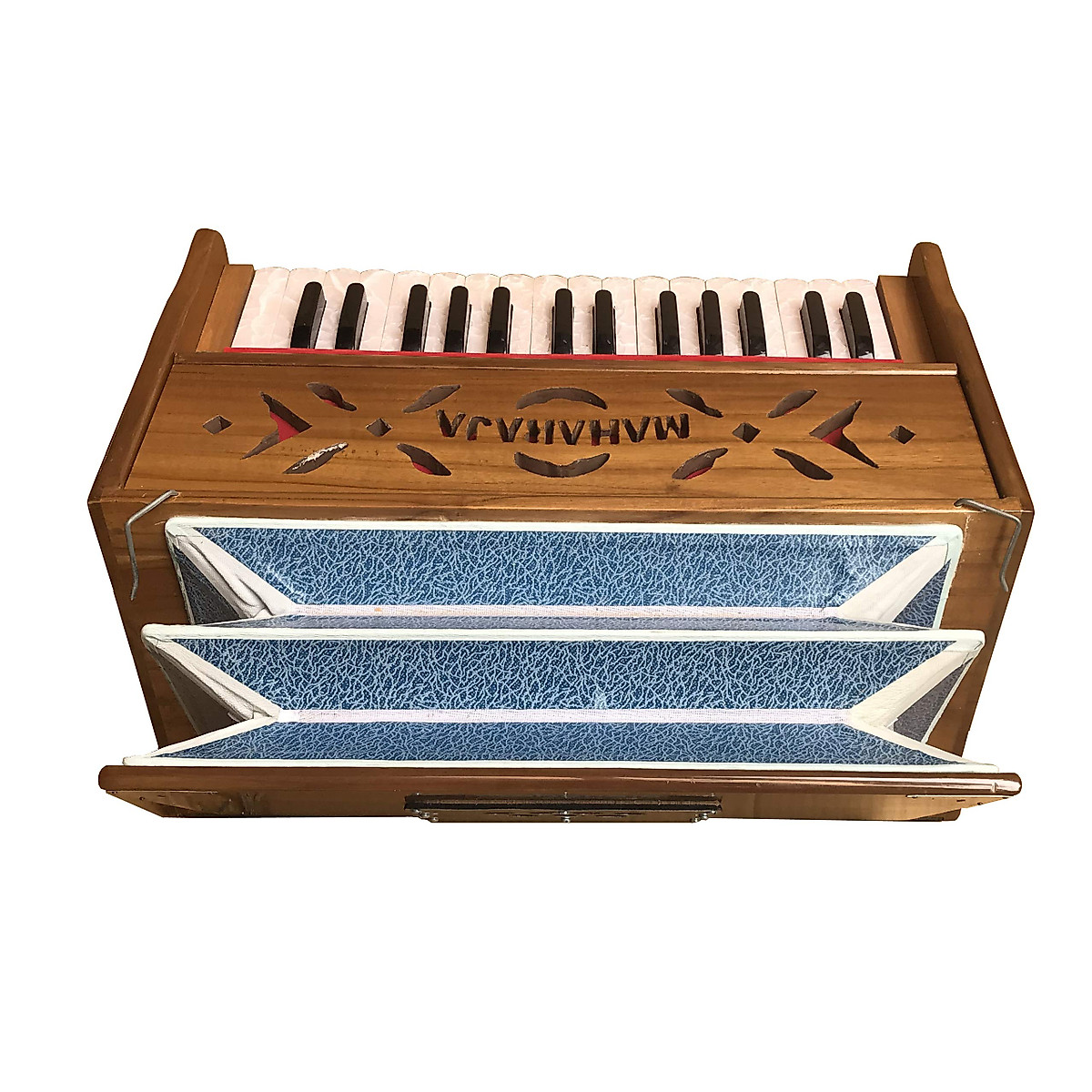 Harmonium #1, Maharaja Musicals, Handmade Harmonium, 2.5 Octave (Saptak), Standing, Burma Teak, Two Bellow, Padded Bag, Tuned A440, Natural Color, PDI-FFH