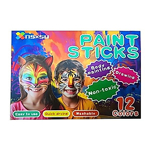 nsxsu 12 Colors Face Paint Sticks for Kids, Washable Face Painting for Toddlers and Students, Birthday Makeup Party Supplies, Kids Stocking Stuffers, Mess-Free Girls Boys Face Painting Kits