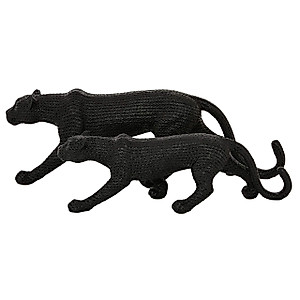 Deco 79 Polystone Leopard Decorative Sculpture Home Decor Statues, Set of 2 Accent Figurines 18", 14"W, Black