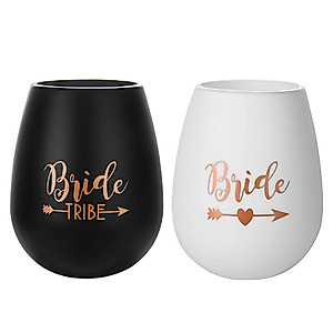 YYYJ Bachelorette Party Silicone Wine Cups, Bride Tribe & Bridesmaid Wedding Cups, Set of 10 for Bridesmaid Gift Party Favors (Black)