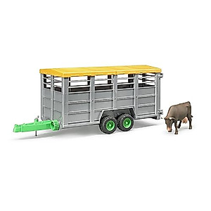 Bruder Livestock Trailer Vehicle with 1 Cow, Brown/Black, One Size