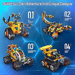 Demkia Robot Toys Building Set for Kids and Adults, Rechargeable 4-in-1 Remote & APP Controlled RC Wall Robotics Kit STEM Toys, Christmas Birthday Gifts for Boys Ages 6 7 8-12 (588 Pcs)