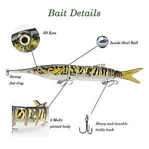 ODS Multi Jointed Fishing Lure Animated Hard Needlefish Swimbait with Hooks for Bass Pike Shad Garfish Freshwater & Saltwater (Set 1)