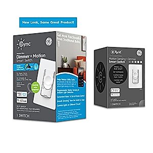 GE CYNC Smart Dimmer Light Switch + Motion Sensor, Neutral Wire Required, Bluetooth and 2.4 GHz Wi-Fi Switch, Works with Alexa and Google Home (1 Pack) Packaging May Vary