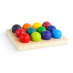 moderngenic [Upgraded to 2"] Rainbow Wooden Balls with Tray, 12 Piece Sorting and Matching Educational Learning Montessori Toy for Toddlers, Bigger Balls for Safety