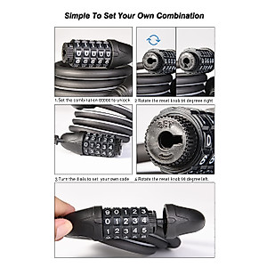 Bike Lock Heavy Duty Anti Theft, Cable Lock for Bicycle, Etronic Lock for Kids Bike Lock Easy, Combination Lock 4ft with Holder