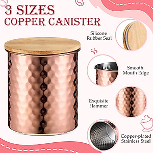 Tanlade 8 Pcs 30.43 Oz, 47.34 Oz, 60.87 oz Copper Canisters Set for Kitchen Stainless Steel Nesting Measuring Cups and Spoons Set with Silicone Handle Flour Sugar Canister Set with Wood Lids