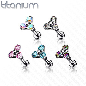 Dynamique Implant Grade Titanium Threadless Push in Labret With Prong Set CZ Trinity Triangle Top (Sold Per Piece)