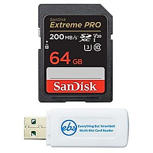 SanDisk 64GB SDXC Extreme Pro Memory Card Works with Sony Alpha a7 III, a7 II, a7, a7s, a7s II Mirrorless Camera 4K V30 UHS-I (SDSDXXY-064G-GN4IN) Plus (1) Everything But Stromboli (TM) Combo Reader