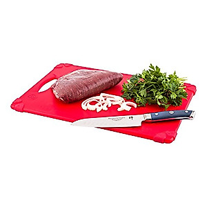 12" x 18" Red Durable Plastic Cutting Board - Rubber Corner Grips Prevent Slipping - Color-Coded for HACCP Food Safety Compliance - Measurement Markers for Precise Cutting - Dishwasher Safe - 1-CT