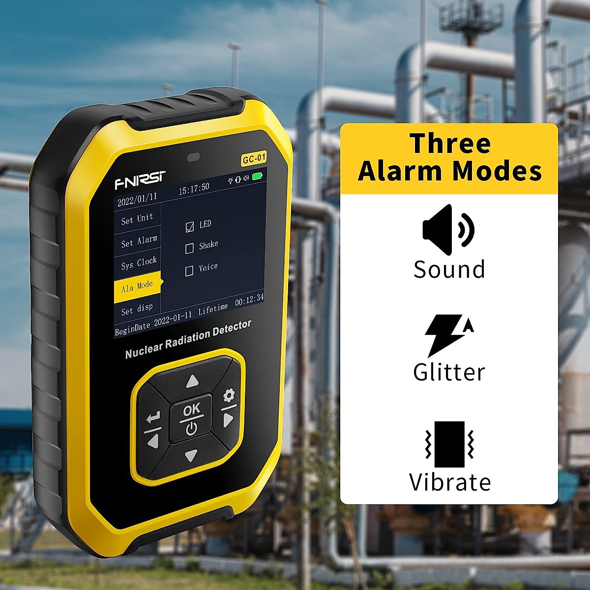 Bundle of 1 Geiger Counter Nuclear Radiation Detector-FNIRSI Radiation Dosimeter with LCD Display, Portable Handheld Beta Gamma X-ray Rechargeable and Safecastle Multipurpose Toolkit Card