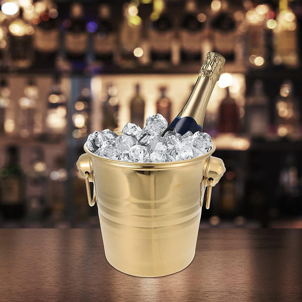 Sewroro Stainless Steel Ice Bucket Beer Whisky Cooling Containers Tiger Head Ice Bucket Wine Champagne Bucket Bar Party Favor- 3L (Golden)