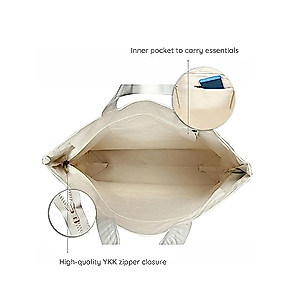 Ecoright Aesthetic Canvas Tote Bag for Women Large Zipper Tote Bags with Pocket, Womens Tote Bag for Yoga, Work, Beach