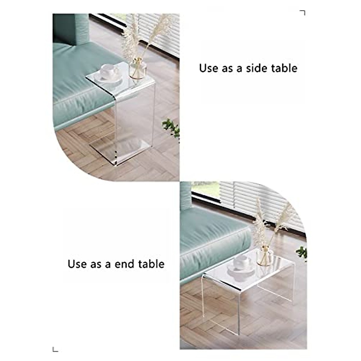 GETCK Acrylic Coffee Table. Modern Clear Side Table Bedroom Or Living Room Furniture, Waterfall Coffee Table, Fashion Sofa Table with Round Edges,24'' L x 14'' W x 12'' H