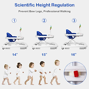 BABY JOY Baby Walker, 2 in 1 Foldable Activity Behind Walker with Adjustable Height & Speed, Friction Control Functions, Safety Belt, High Back Padded Seat, Music, Detachable Penguin Play Bar (Blue)