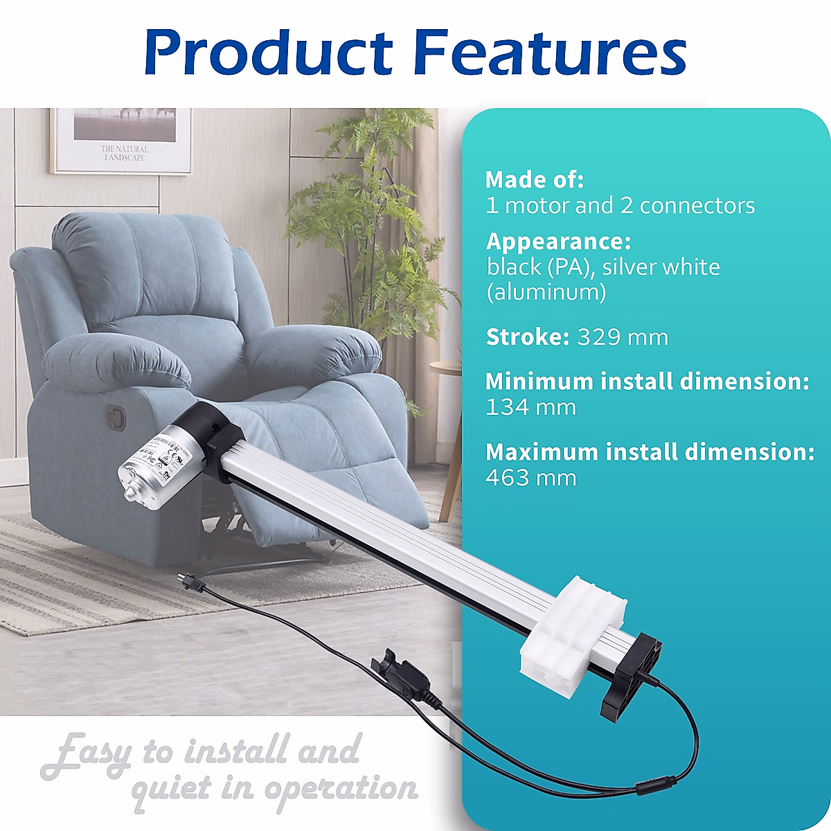 Okin Refined-R Model JLDQ-18 & JLDQ.18.134.329D01 Power Recliner Motor, Electric Lift Chair Reclining Couch Sofa Actuator Replacement Part for JLDQ.18.134.329D