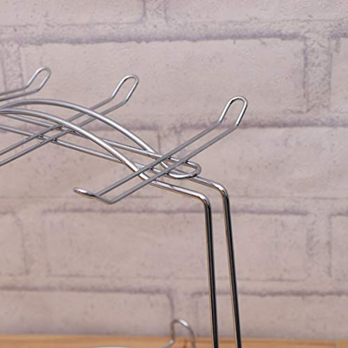 Cabilock Coffee Cup Holder with 6 Hooks, Stainless Steel Cup Holder Stand, Coffee Counter Bar Accessory (Silver)