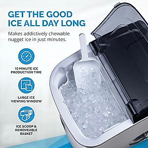 Newair Nugget Countertop Ice Maker Machine | 26 lbs. | Sonic Ice Maker in Stainless Steel, Self-Cleaning Function, Refillable Water Tank, Perfect Canes Ice for Kitchens, Offices, Home Coffee Bars
