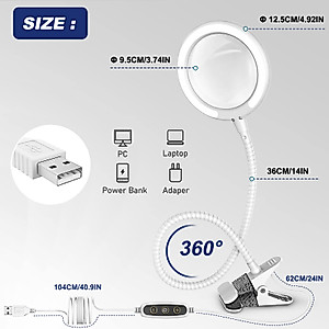 Delixike Magnifying Glass with Light and Stand, 3X Magnifier with Clam, Desk Magnifying Lamp for Crafting, Reading, Sewing, Hobbies, Close Work