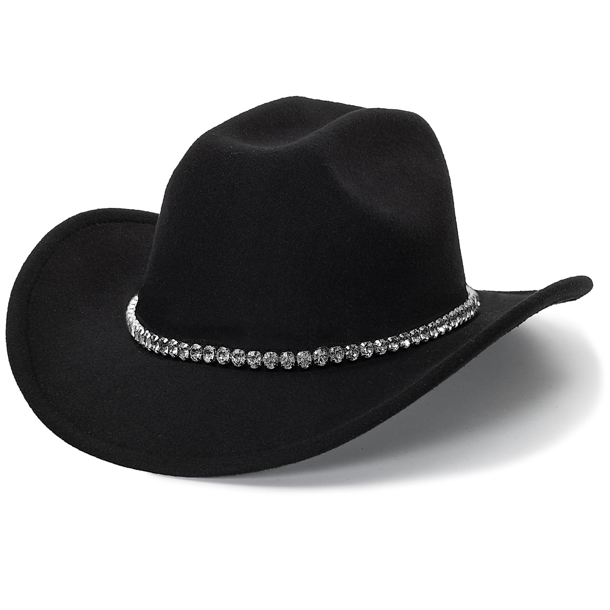 Classic Felt Wide Brim Western Cowboy & Cowgirl Hat with Buckle for Women and Men(Size:M)