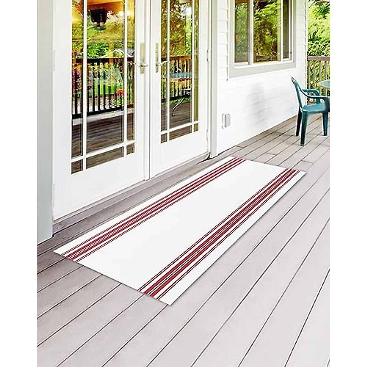 Floor Mat Kitchen Rug Red Stripe White Back Farmhouse Style Washable Doormat Non Slip Bathroom Rugs,Classic Simple Lines Absorbent Carpet for Bedroom Laundry Living Room Sink 20x47in