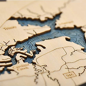 Sea & Soul Lake Livingston 3-D Nautical Wood Chart 12" Wall Clock, Handcrafted in The USA, Topographic Water Map Clock, Carved Lake Art Wall Clock, Coastal Décor (Blue Green)