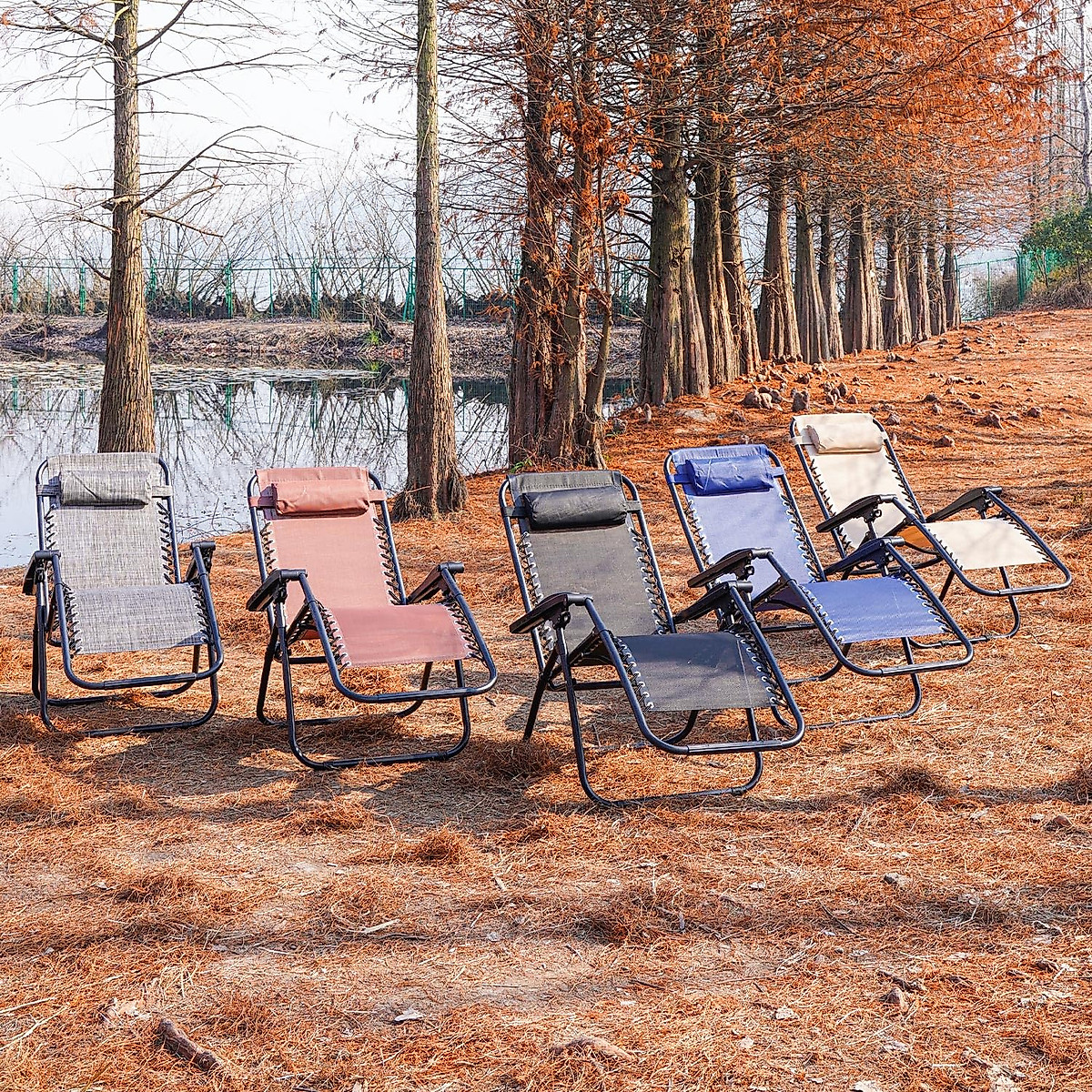 VTOY Zero Gravity Folding Reclining Lounge Chair with Pillow,Adjustable Reclining Patio Chairs,Side Table for Home/Office/Camping/Pool Yard with Cup Holder (Black)