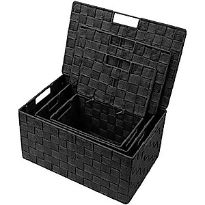 Sorbus Foldable Storage Cube Woven Basket Bin Set - Built-In Carry Handles - Great for Home Organization, Nursery, Playroom, Closet, Dorm, etc (Lid Bins - 3 Pack, Black)