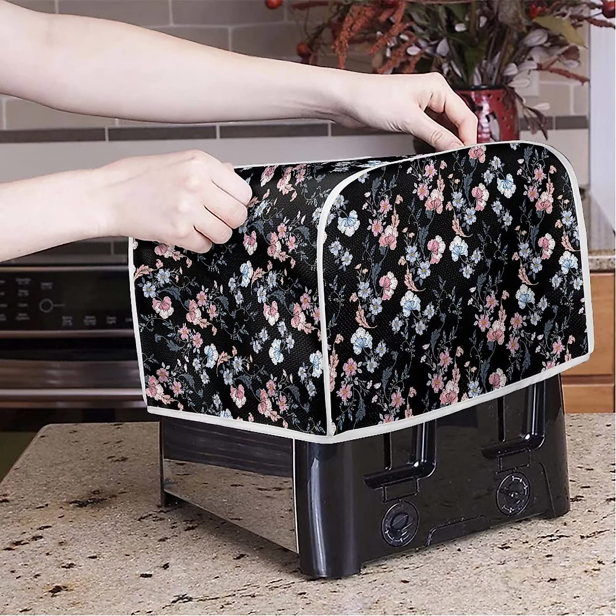 NETILGEN 4 Slice Toaster Dust Cover Bread Toaster Oven Dustproof Cover Kitchen Bakeware Protector Dustproof Fingerprint Protection Gift for Mom Wife Friends, Floral