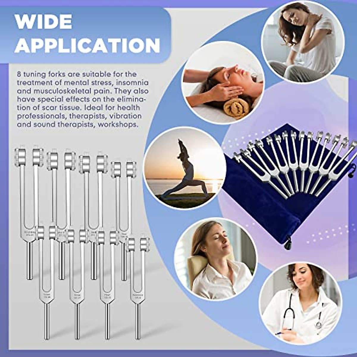 Lrowvenu Chakra Tuning Forks Set, 7 Chakra and 1 Soul Purpose Weighted Tuning Forks for Cosmic Octave, Aluminum Alloy, Sound Healing Instruments, Silver by Lrowvenu