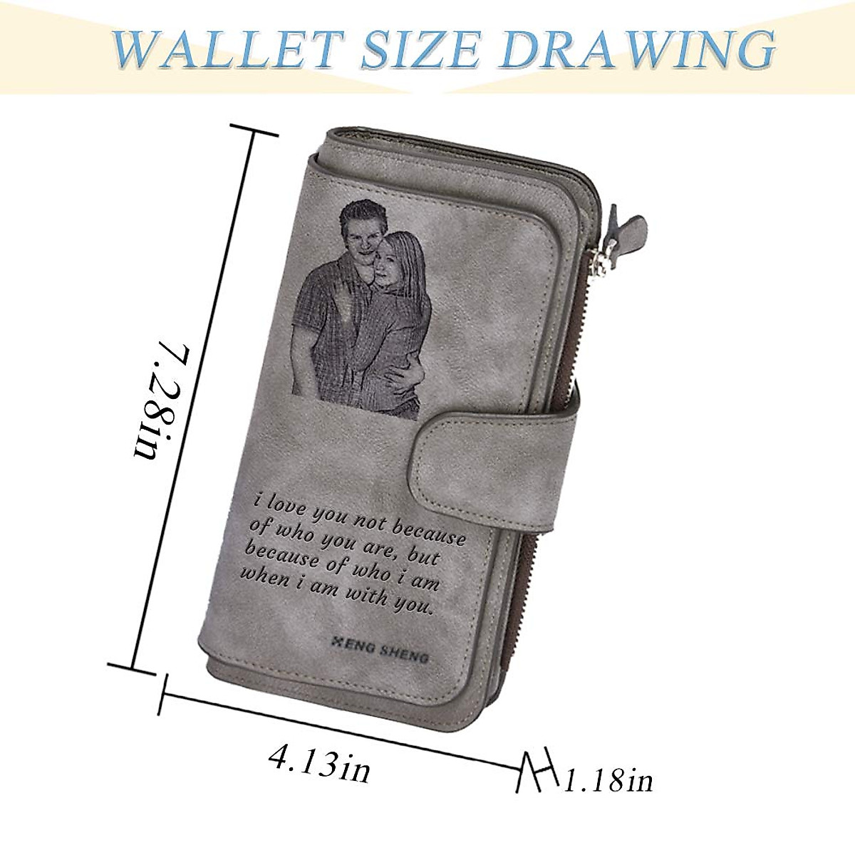 DEABOLAR Women Custom Wallet Personalized Leather Wallet Girlfriend Gift Ladies Wallet (Gray)