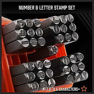 HORUSDY 37-Piece Number and Letter Stamp Set 1/4 (6mm) (A-Z & 0-9 + Stars) Punch Perfect for Imprinting Metal Stamping kit, Plastic, Wood, Leather