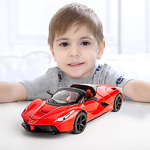 BDTCTK 1/22 Compatible for Ferrari Car Model Pull Back Car with Sound and Light for Kids Boy Girl, Vehicles Diecast Cars Model(Red)