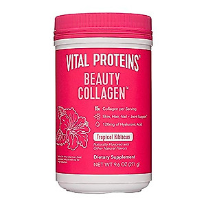 Vital Proteins Beauty Collagen Peptides Powder Supplement for Women, 120mg of Hyaluronic Acid - 15g of Collagen Per Serving - Enhance Skin Elasticity and Hydration - Tropical Hibiscus - 9.6oz Canister
