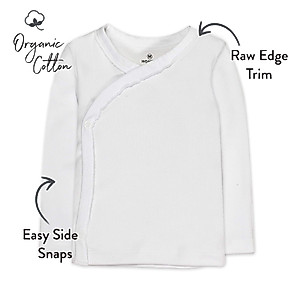 HonestBaby unisex baby 3-pack Organic Cotton Long Sleeve Side-snap Kimono Tops and Toddler T Shirt Set, Bright White, Newborn US