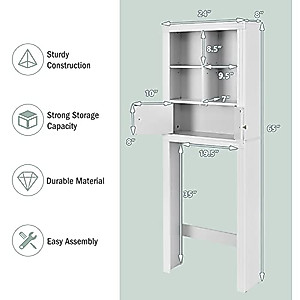 LOKO Over The Toilet Storage Cabinet, 2-Door Tall Bathroom Organizer w/ 4 Open Compartments & Adjustable Shelves, Modern Simple Toilet Space Saver, Ideal for Bathroom Laundry Balcony (White)