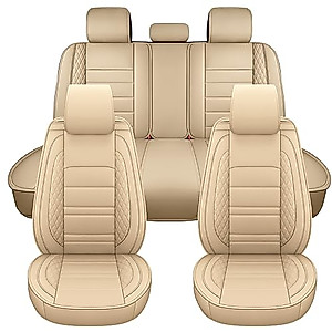 SPEED TREND Car Seat Covers – Premium PU Leather for Ultimate Comfort & Protection, Easy Installation and Universal Fit for Most Cars SUVs Trucks (ST-001 Full Set, TAN)