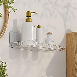 Meprotal Wall Mounted Shower Caddy Adhesive Shower Shelves Clear Plastic Shower Organizer for Bathroom Storage Shampoo Organizer Makeup Organizer (2 Pack, 9.3" x 4.17")