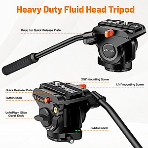 Camera Tripod Fluid Head, Heavy Duty Camera Tripod Stand 72", Professional Video Tripod for Canon Nikon DSLR Cameras Camcorders, Aluminum Tripod Stand with Carry Bag, Complete Tripod Units