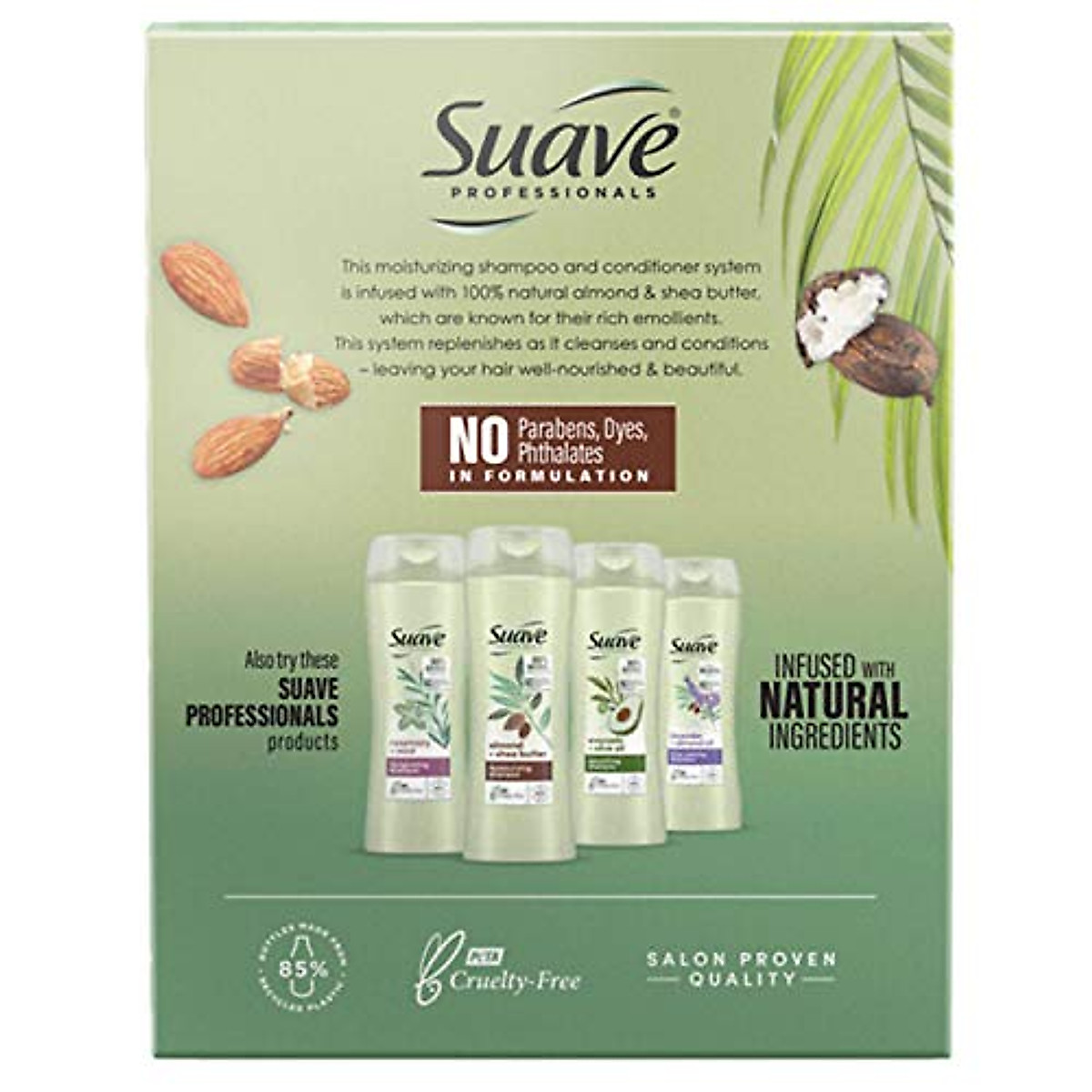 Suave Professionals Moisturizing Shampoo and Conditioner for Dry Hair Almond and Shea Butter Paraben-free and Dye-free 28 oz 2 Count