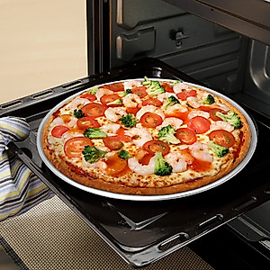 Worldity Pizza Serving Tray, 12 Inch Stainless Steel Pizza Pan, Food Grade Safe Pizza Pans, Round Pizza Tray for Oven, Pizza Plate for Pie, Cookie, Dishwasher Safe(4 Pack)