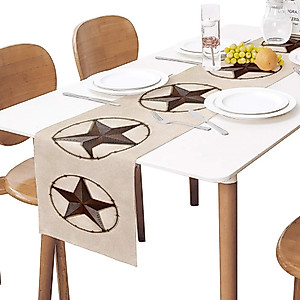 Texas Western Star Rustic Table Runner-Cotton linen-Long 108 inche Barn Star Dresser Scarves,Kitchen Coffee/Dining Farmhouse Cowboy Tablerunner for Country Home Living Room,Holiday Dinner Scarf Decor