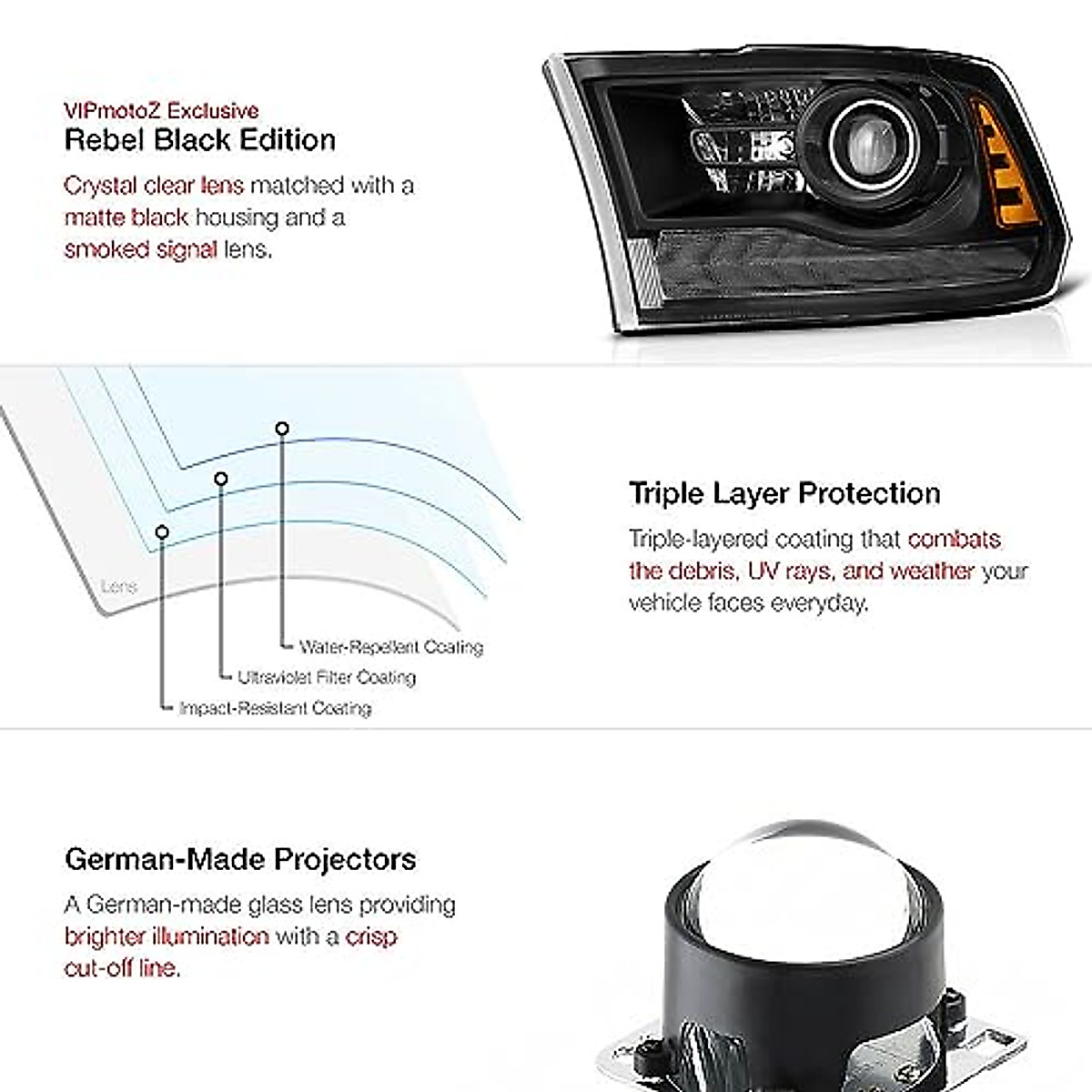 HH Building 2pcs Headlight Projector Front Left Right Driver Passenger Side Clear Lens Black Housing Drl HD-JH-DR13-LED-BK CH2502244 68324941AB