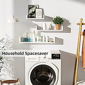 SRIWATANA X-Large Floating Shelves, Modern Wall Shelves Set of 3, Wall Mounted Shelves for Bathroom, Bedroom, Living Room, Kitchen, Laundry, Wall Decor, Display Holder (Washed White)