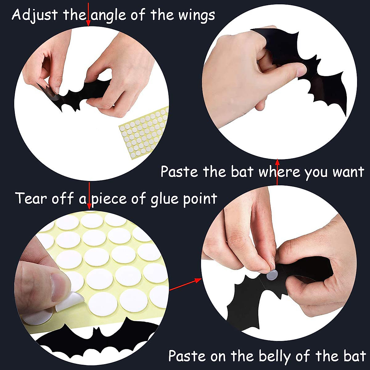 Halloween Bats Wall Decals 56pcs Bat Wall Stickers Halloween 3D Bats for Wall Decoration 4 Size