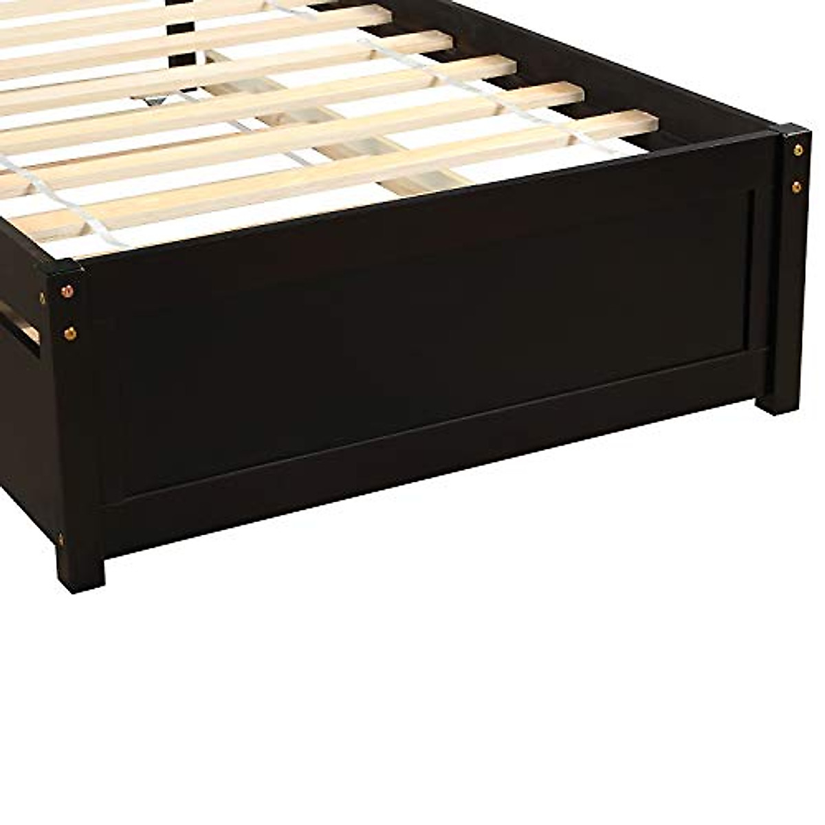 TARTOP Twin Size Platform Bed Wood Bed Frame with Trundle, Wood Bed Frame with Trundle and Slatted for Kids Teens Adults,No Box Spring Needed,Espresso