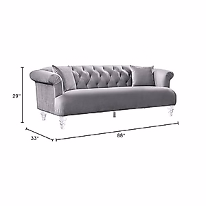 MAKLAINE Modern Velvet Upholstered Sofa with Acrylic Legs in Gray