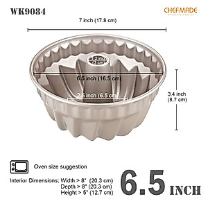CHEFMADE Tube Cake Pan, 6.5-Inch Non-Stick Vortex-Shaped Tube Pan Kugelhopf Mold for Oven and Instant Pot Baking (Champagne Gold)