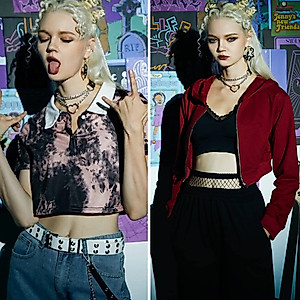 HAIAISO 6-9Pcs Leather Choker Black Punk Goth Choker Necklace Love Heart Spiked Choker Adjustable Pu Choker Collar for Women