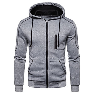 Maiyifu-GJ Men's Full Zip Casual Hoodies Long Sleeve Sports Hooded Sweatshirt Lightweight Pullover Hoodie with Kanga Pocket (Light Grey,XX-Large)